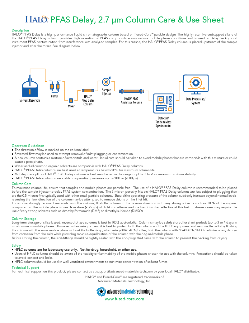PFAS Delay 2.7 um Care and Use Sheet