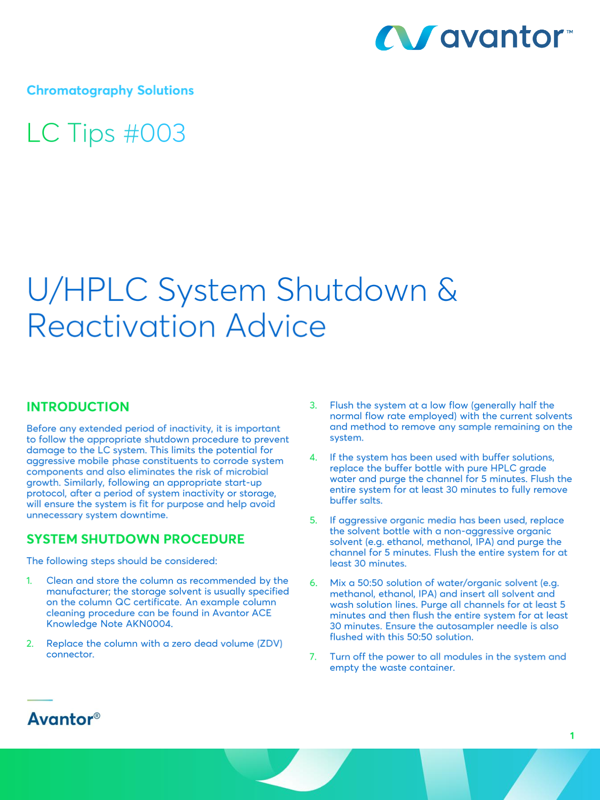 HPLC and UHPLC System Shutdown and Reactivation Advice - MAC-MOD Analytical