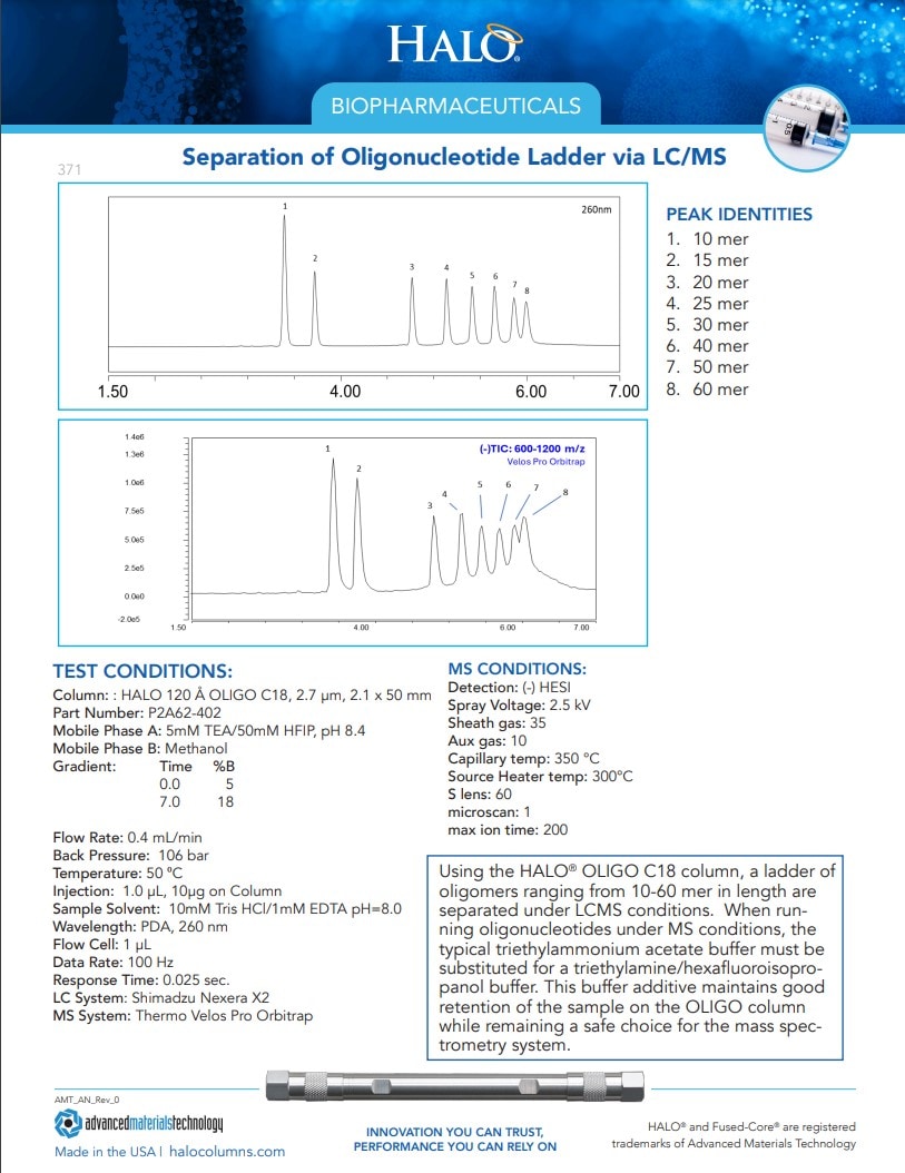 Separation of Oligonucleotide Ladder via LC-MS - MAC-MOD Analytical
