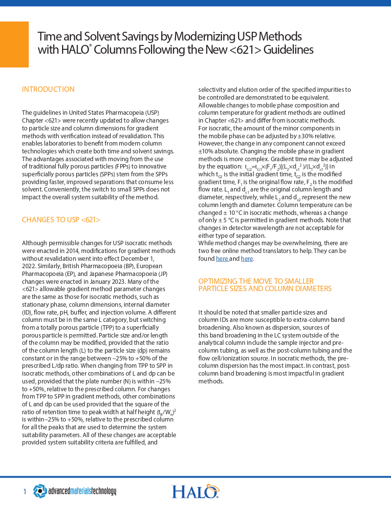 Time and Solvent Savings by Modernizing USP Methods